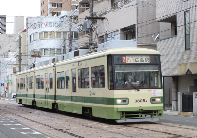 広島電鉄3800形電車 3805A 天満町停留場 鉄道フォト・写真 by スーパー金太郎さん | レイルラボ(RailLab)